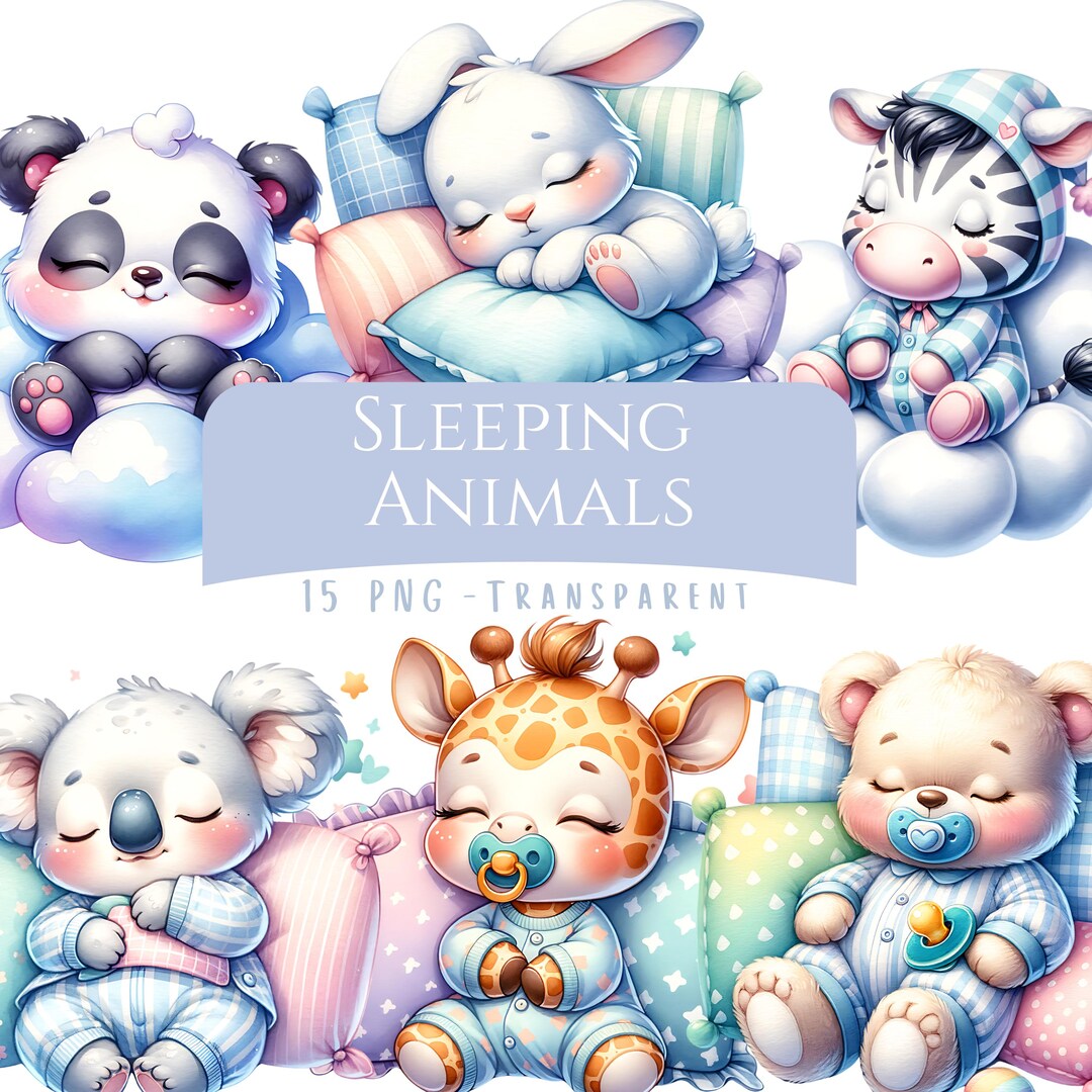 Sleeping Animals Clipart Bundle 15 PNG Cute Nursery Animal Print ...