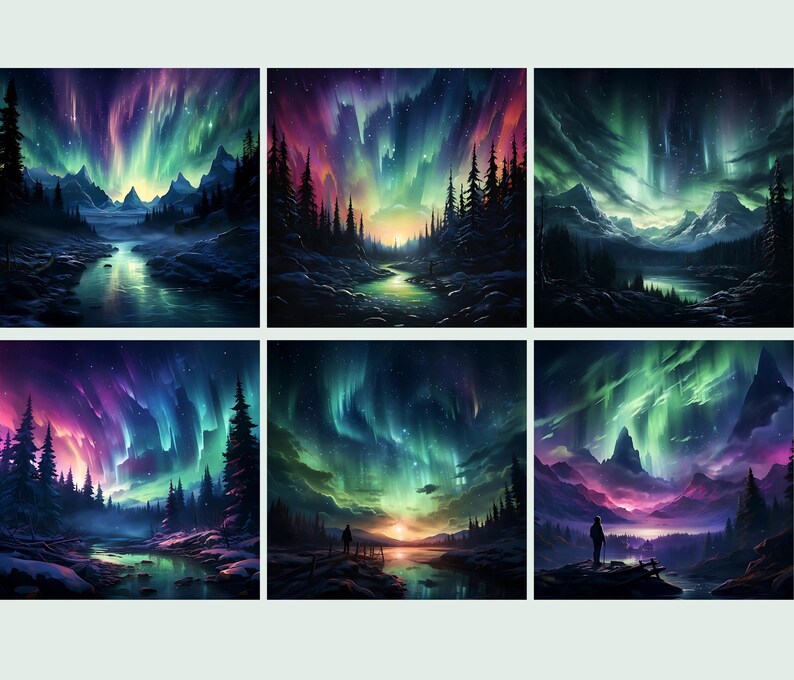 Northern Lights Digital Papers 55 PNG and JPG Files High Quality Aurora ...
