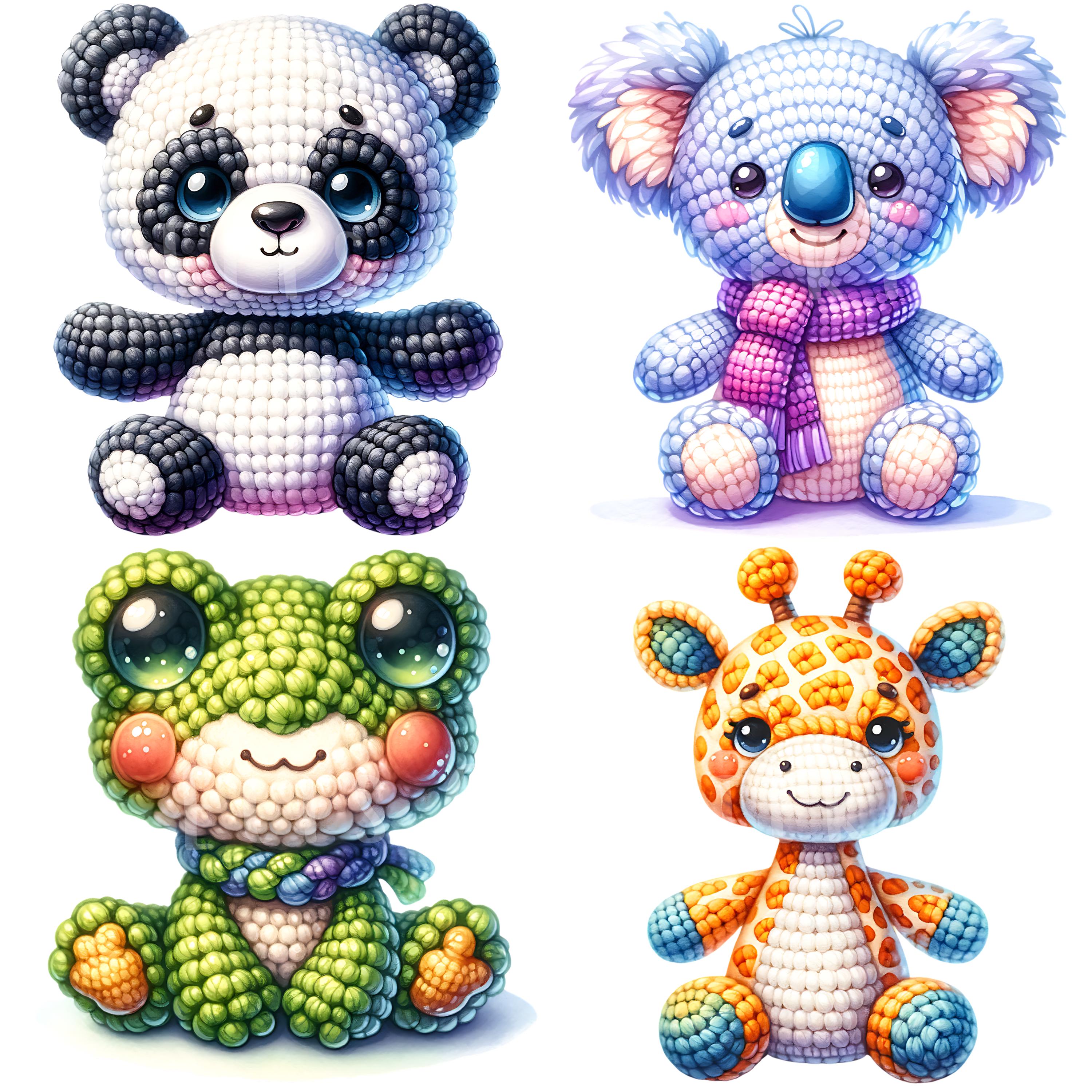 Crochet Animals Clipart Bundle 15 PNG Digital Art Files Cute Kawaii ...
