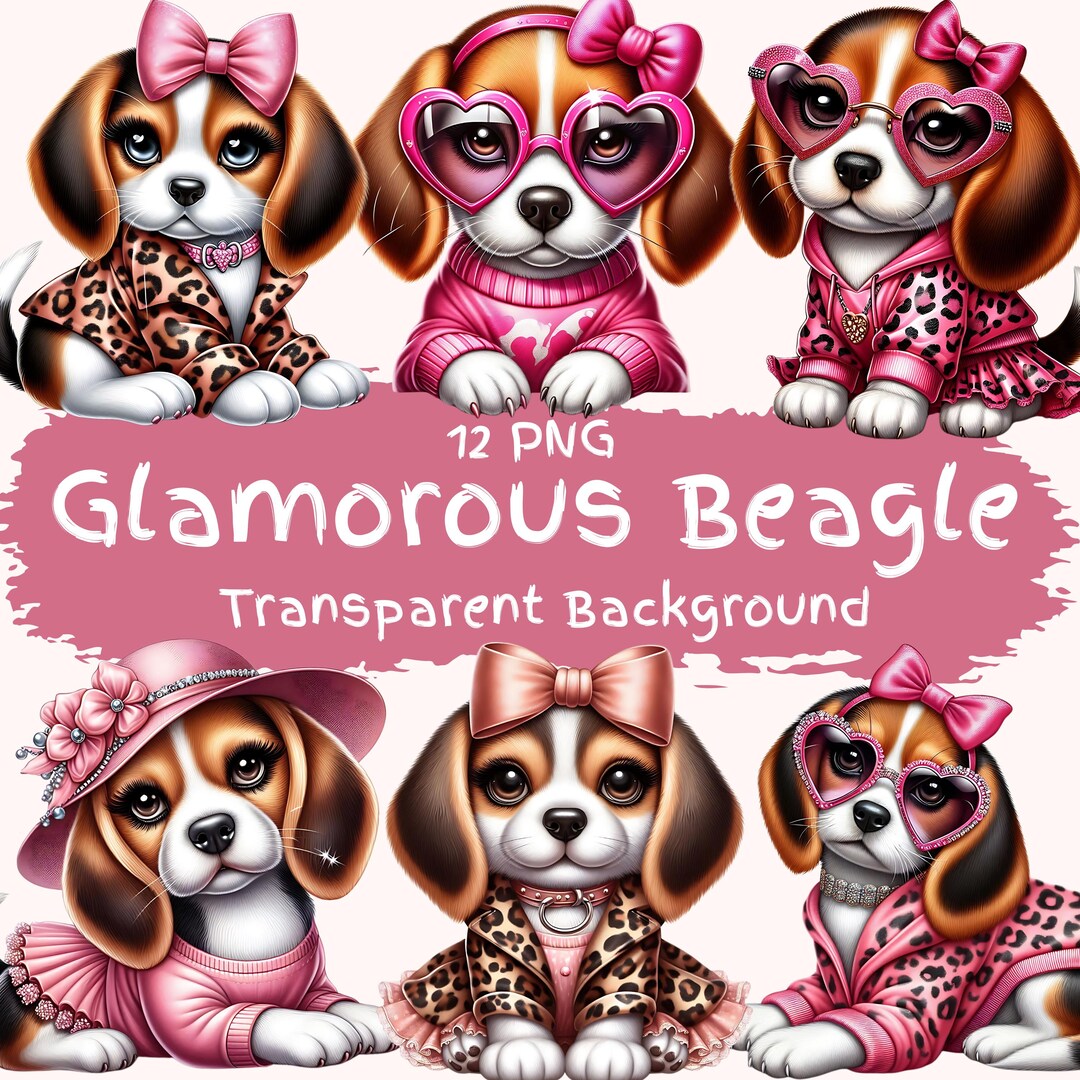 Glamorous Beagle Clipart Bundle 12 PNG High Quality Digital Files Cute ...