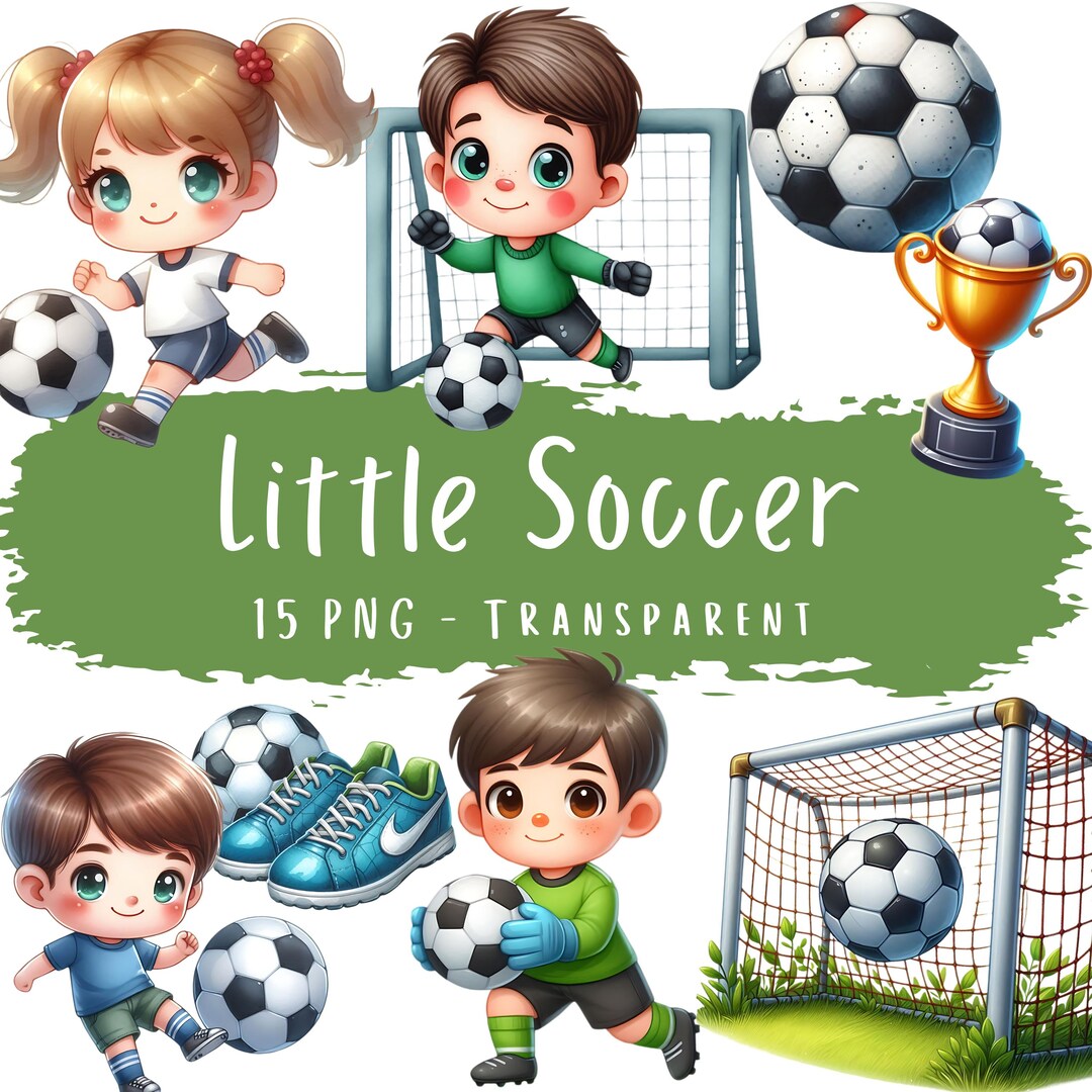 Little Soccer Clipart Bundle 15 PNG High Quality Watercolor Soccer Game ...