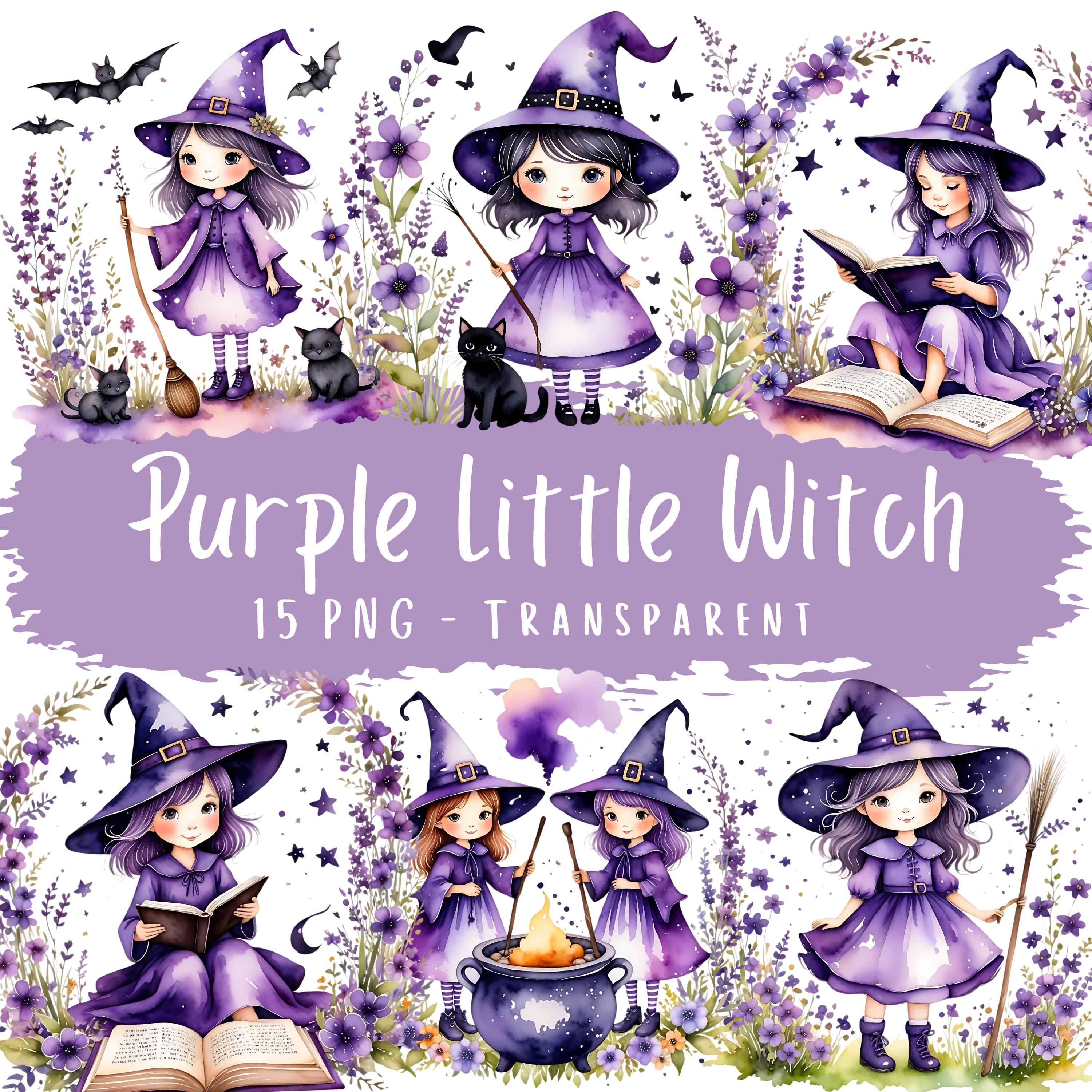 Purple Little Witch Clipart Bundle 15 PNG Watercolor Witch Digital ...