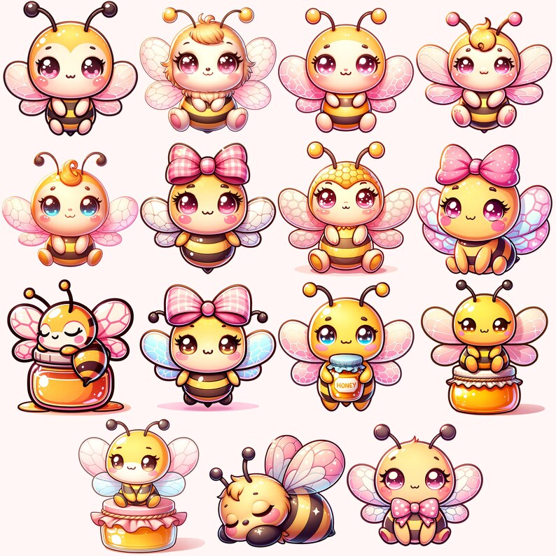 Pink Baby Bee Clipart Bundle 15 PNG High Quality Cartoon Soft Pink ...