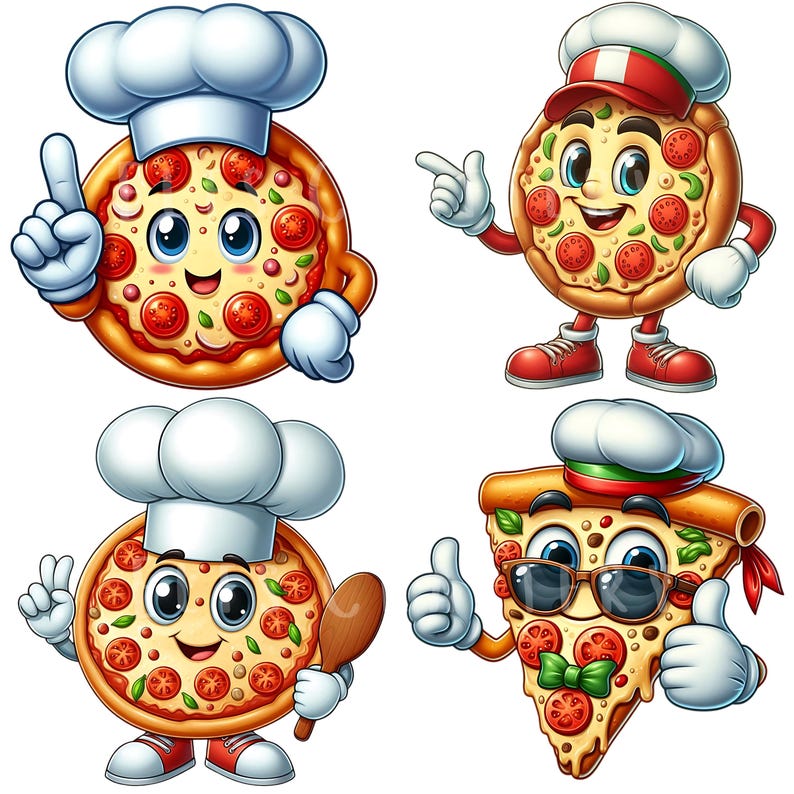 Pizza Character Clipart Bundle 20 PNG Cute Food Clip Art Junk Food ...