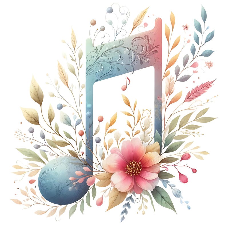 15 JPG Pastel Floral Music Notes Digital Art Bundle Beautiful ...