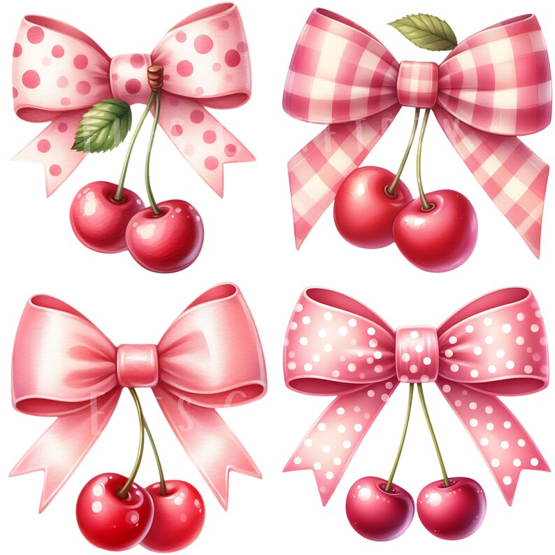Cherry Bow Clipart Bundle 15 PNG Digital Download Printable Watercolor ...