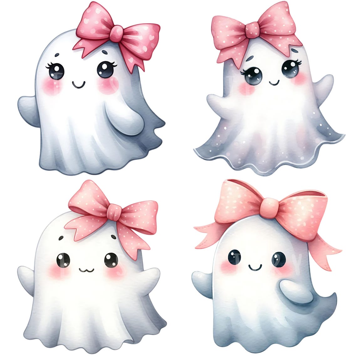 Little Pink Ghost Clipart Bundle 15 PNG High Quality Watercolor Cute ...
