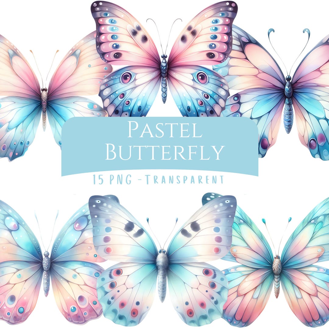 15 Pastel Butterfly, Clipart Bundle, High Quality, Watercolor Butterfly ...