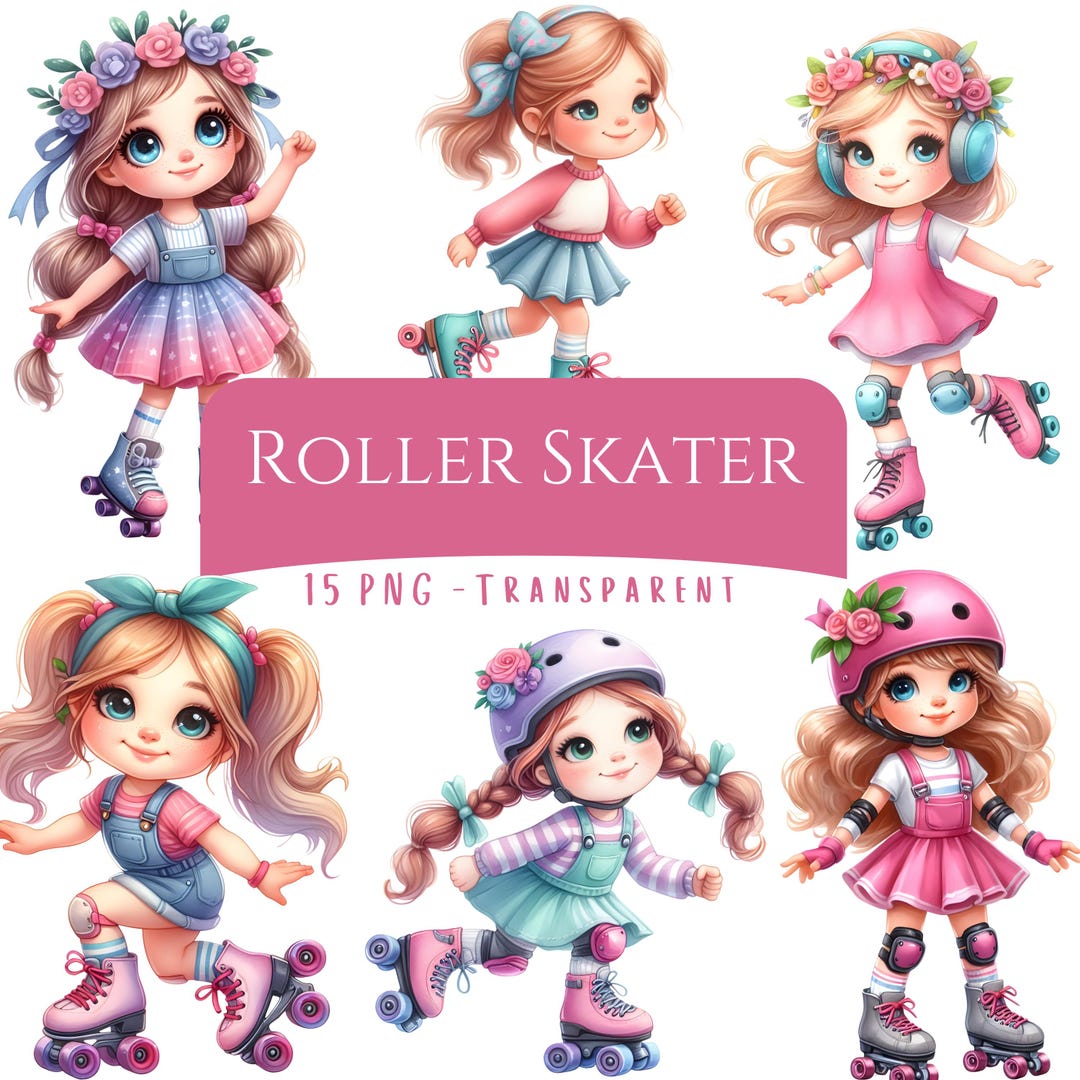 Roller Skater Clipart Bundle 15 PNG High Quality Files Digital Art Pack ...
