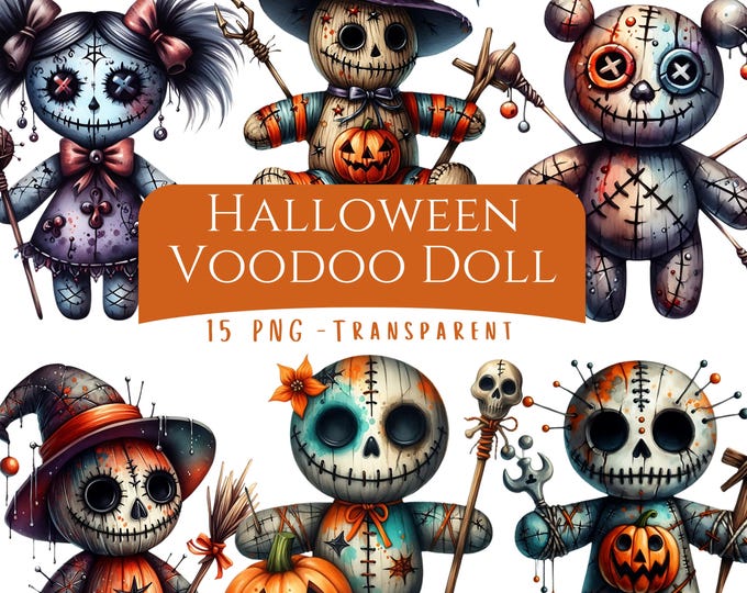 26 Watercolor Cute Creepy Scary Voodoo Doll Sublimation Designs ...