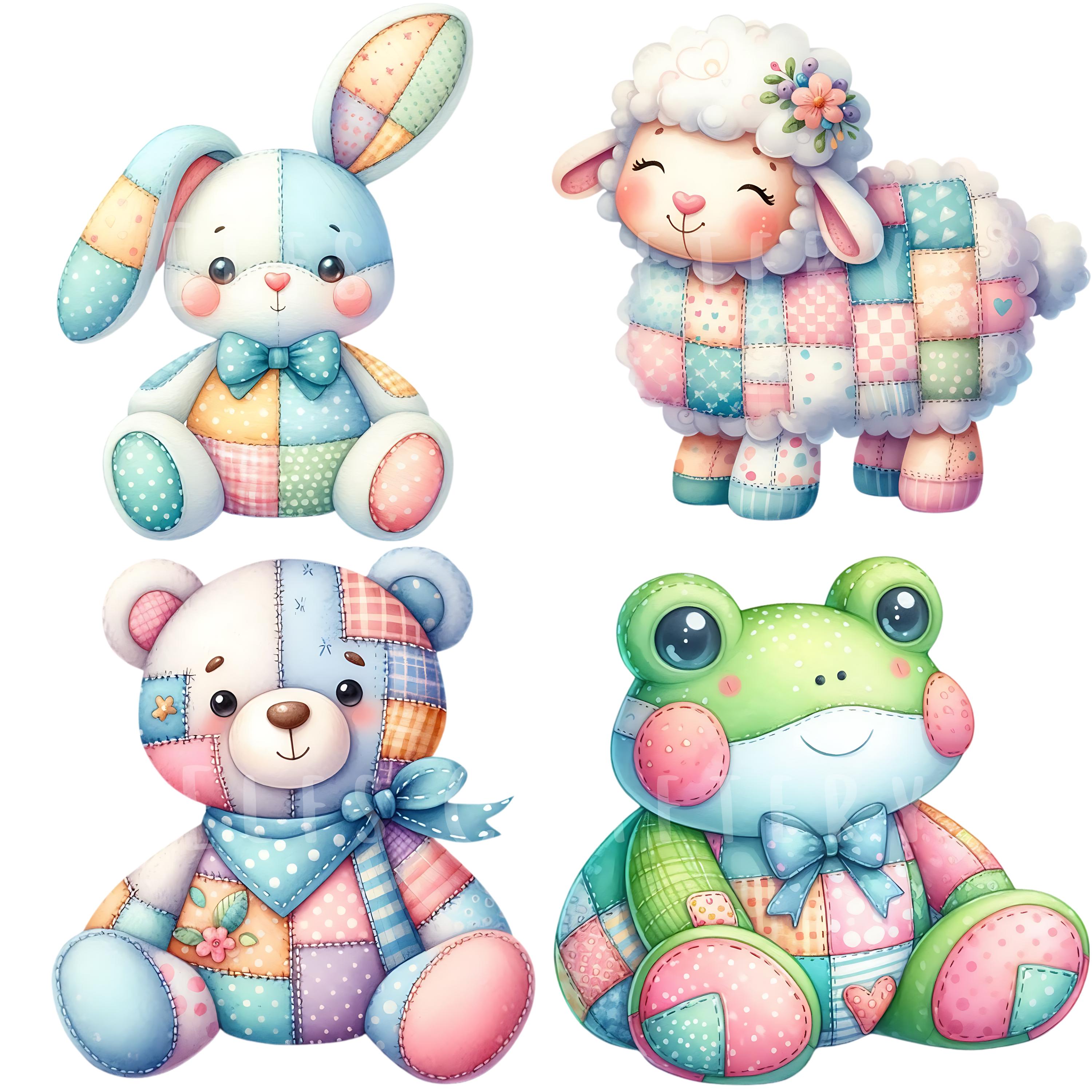 Pastel Patchwork Plush Animal Clipart Bundle 15 PNG High Quality ...