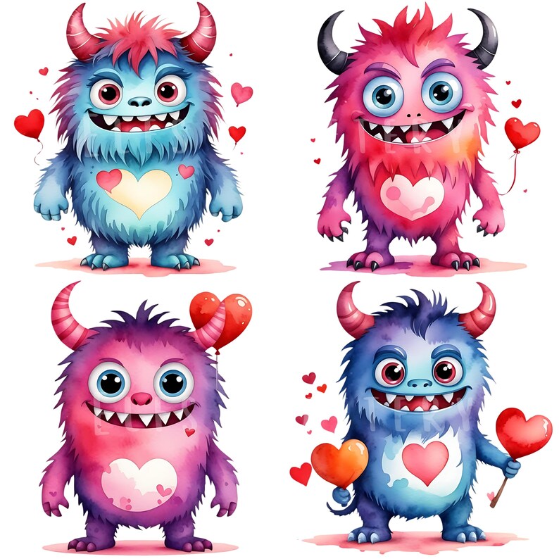 Love Monster Clipart Bundle 15 PNG High Quality Fluffy Cute Monster ...