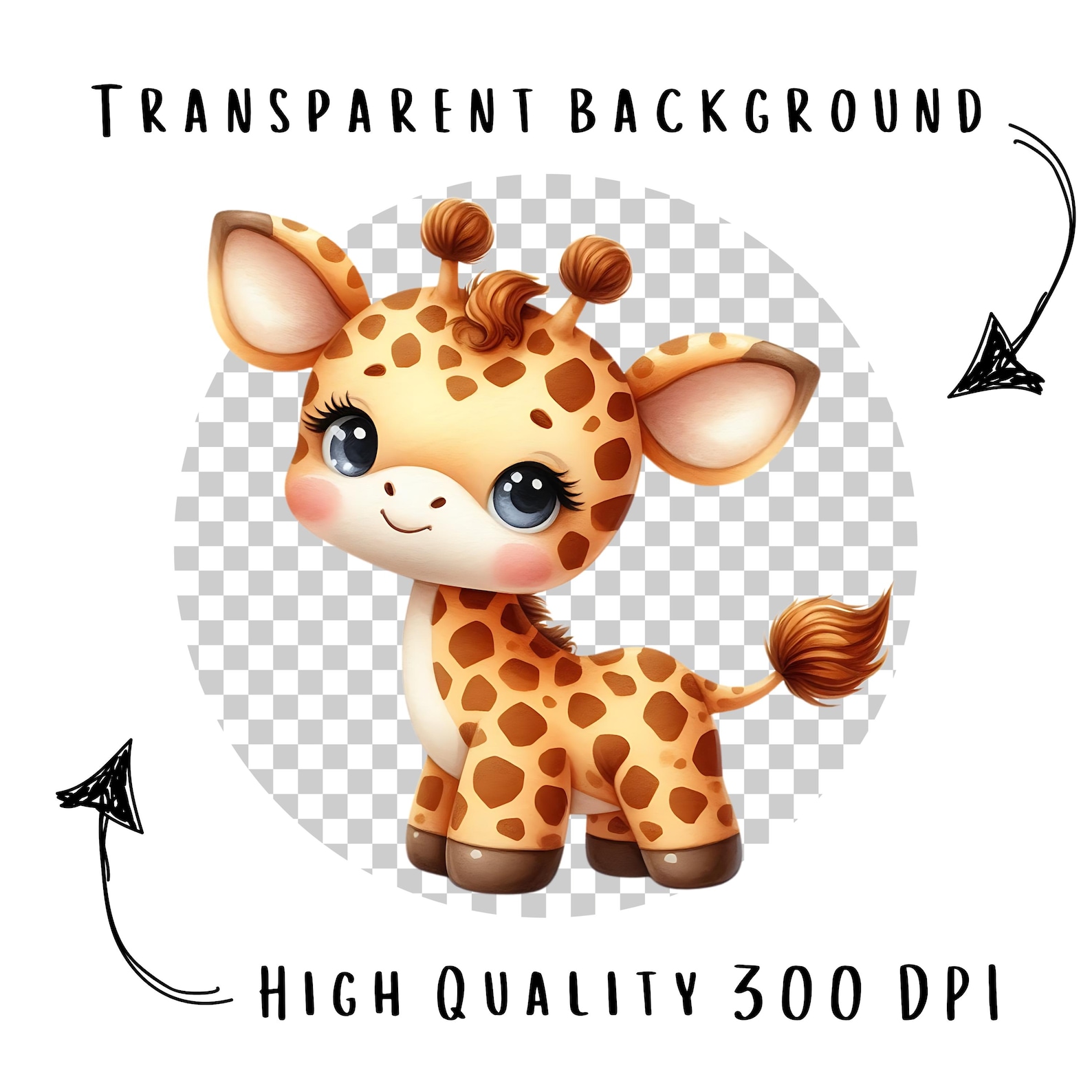 Little Giraffe Clipart Bundle 15 PNG High Quality Watercolor Safari ...