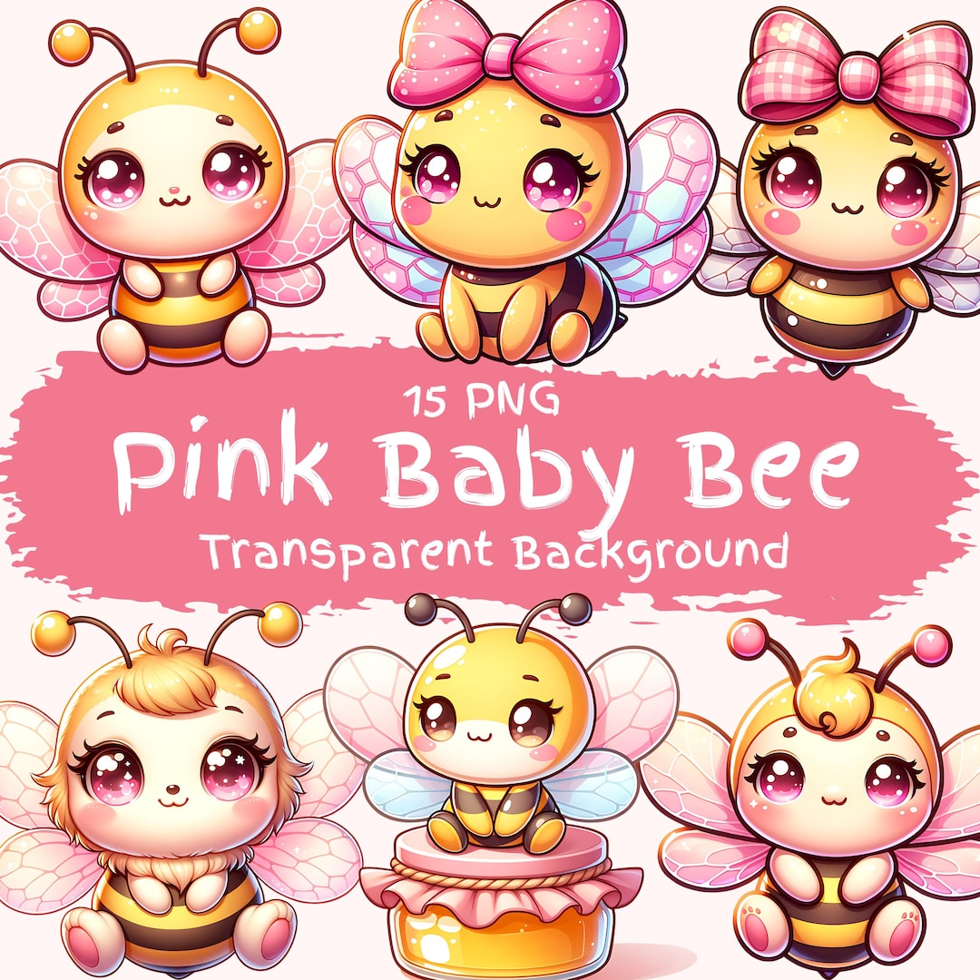 Pink Baby Bee Clipart Bundle 15 PNG High Quality Cartoon Soft Pink Bumble Bee Digital Download ...