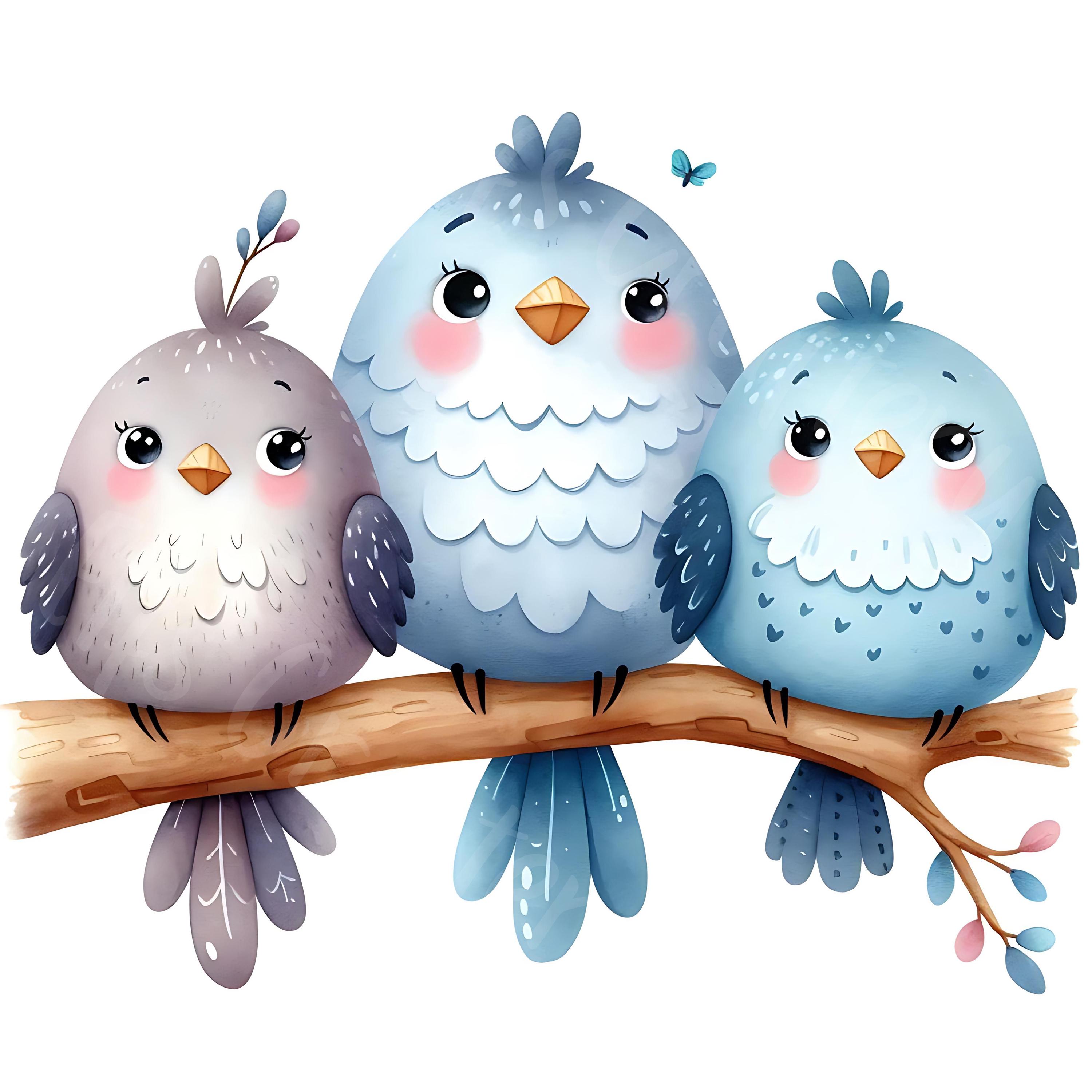 15 JPG Little Branch Birds Clipart Bundle Watercolor Quirky Bird ...