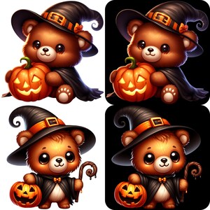 Cute Halloween Bear Clipart Bundle 15 PNG High Quality Cartoon Spooky ...