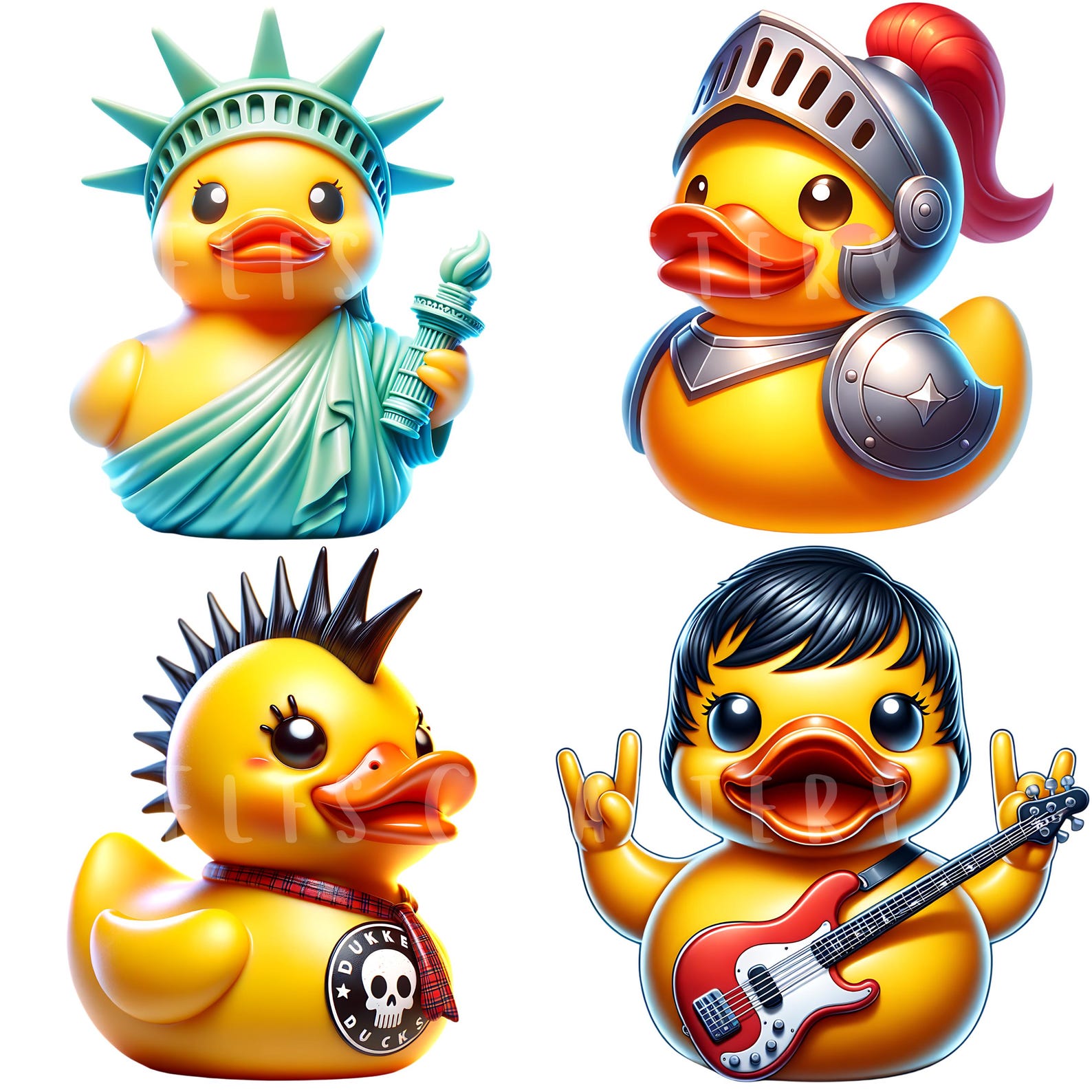 Rubber Ducky Clipart Bundle 15 PNG High Quality Cartoon Jeep Duck Files ...