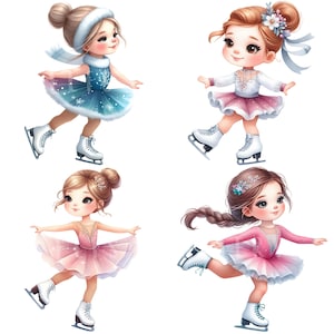 Ice Skater Clipart Bundle 15 PNG High Quality Ice Skating Girl Digital ...