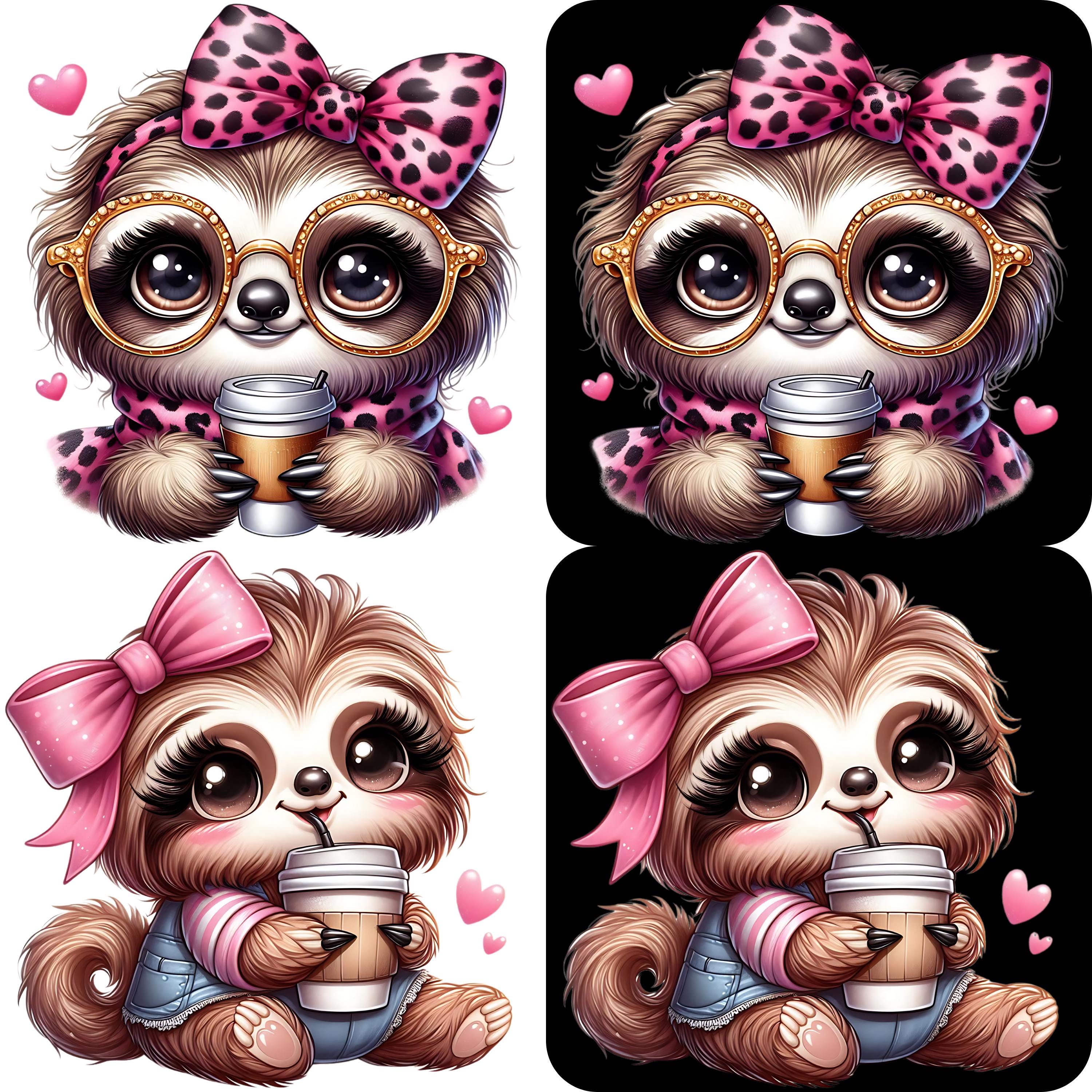 Cute Sloth Girl Clipart Bundle 12 PNG High Quality Watercolor Coquette ...