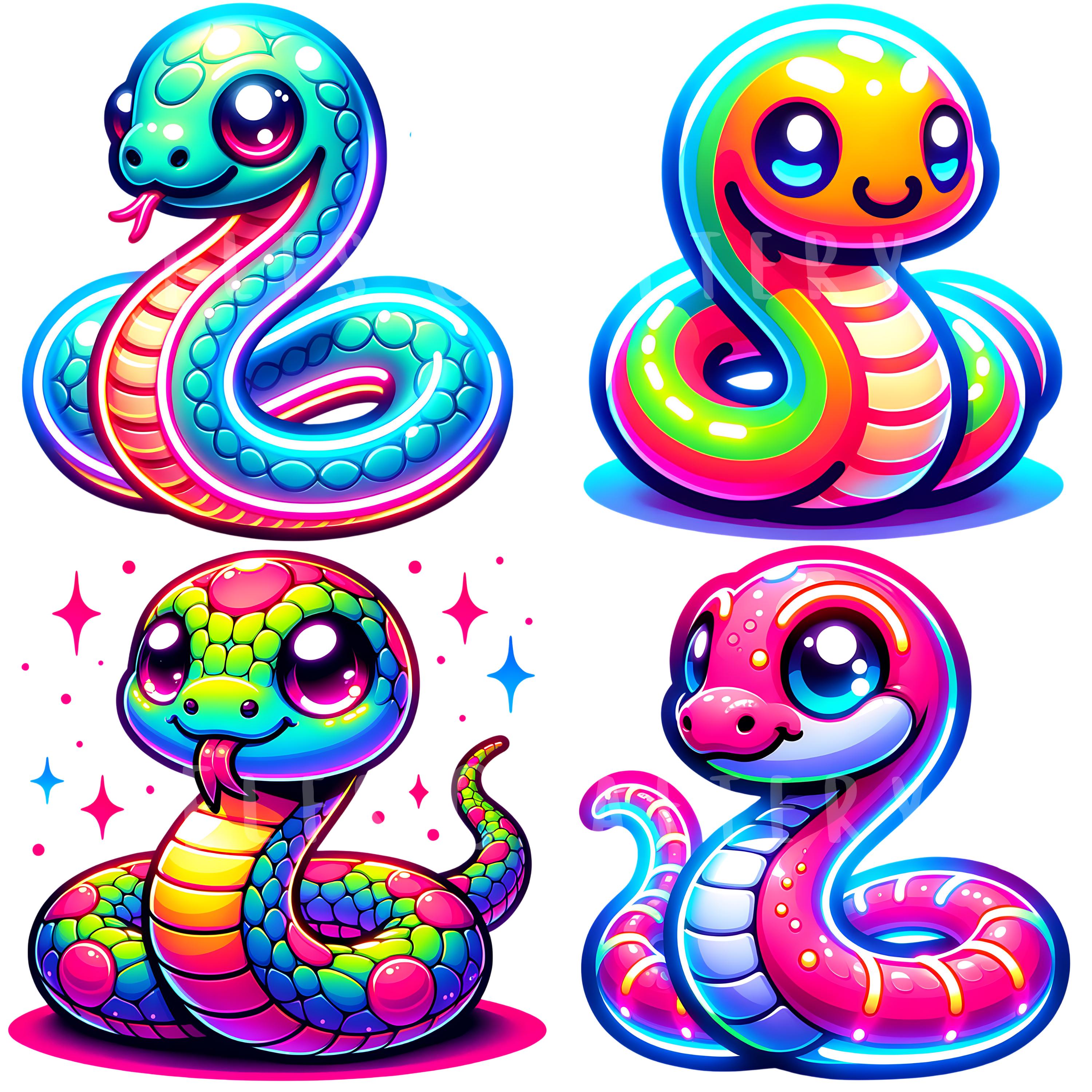 Neon Snake Clipart Bundle 15 PNG Cute Snake Clip Art Neon Sparkle Png ...