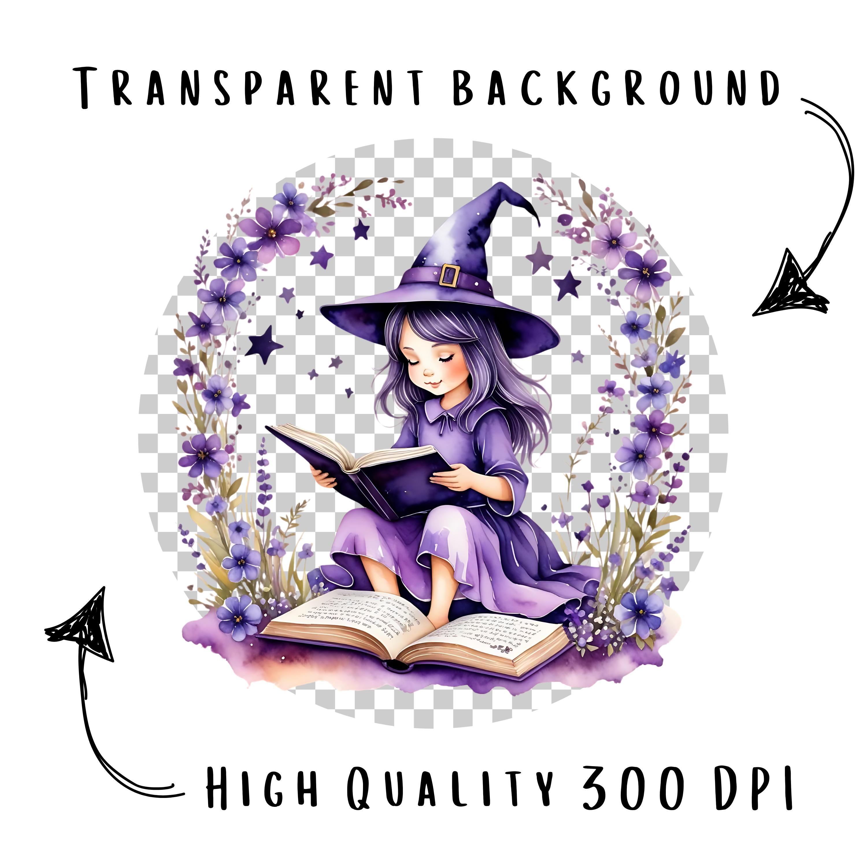 Purple Little Witch Clipart Bundle 15 PNG Watercolor Witch Digital ...
