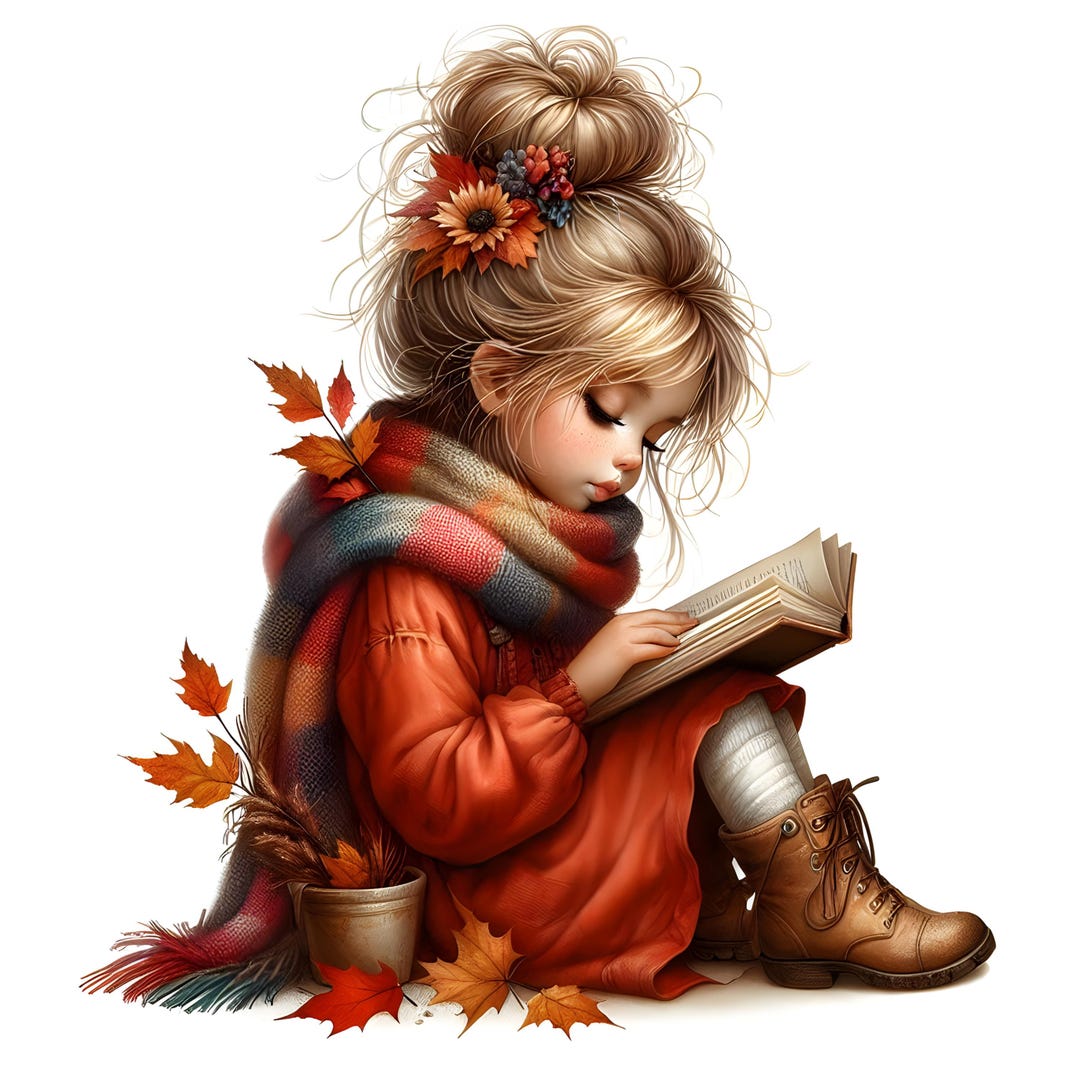 15 JPG Cozy Fall Reading Clipart Bundle High Quality Autumn Girl ...