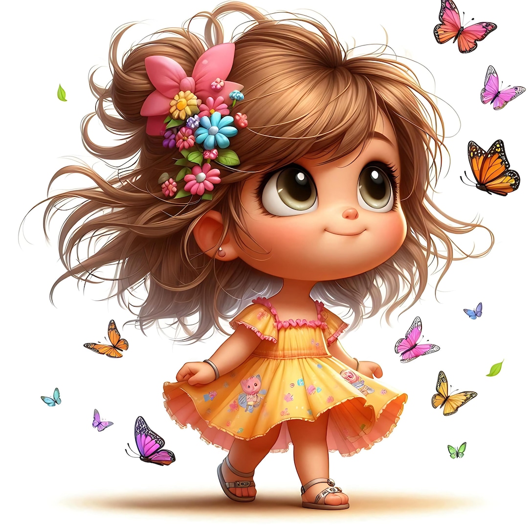 15 JPG Quirky Butterfly Girl Clipart Bundle Adorable Cartoon Little ...