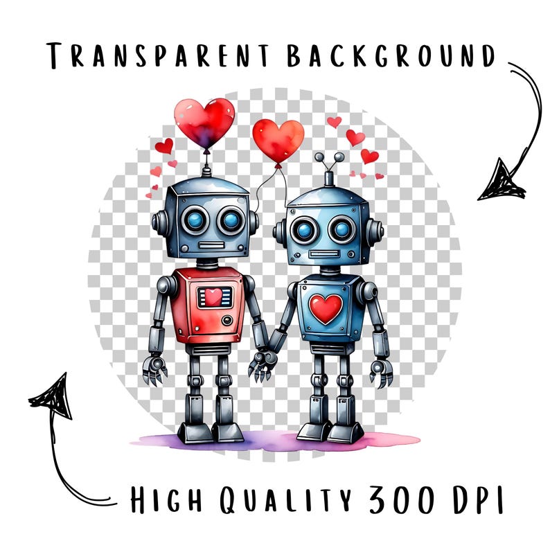 Love Robot Clipart Bundle 15 PNG High Quality Watercolor Robot Digital ...