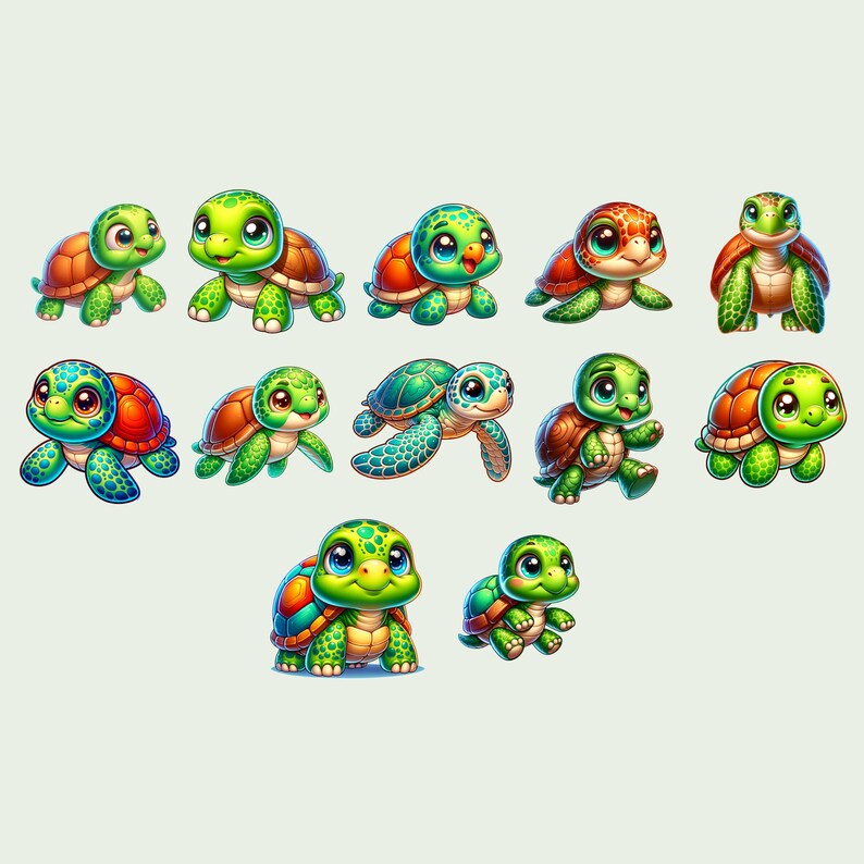 Cute Turtle Clipart Bundle 12 PNG Turtle Digital Clip Art Reptile Png ...
