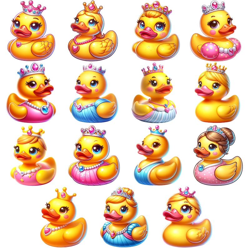 Princess Rubber Ducky Clipart Bundle 15 PNG Cute Duck Paper Crafts ...