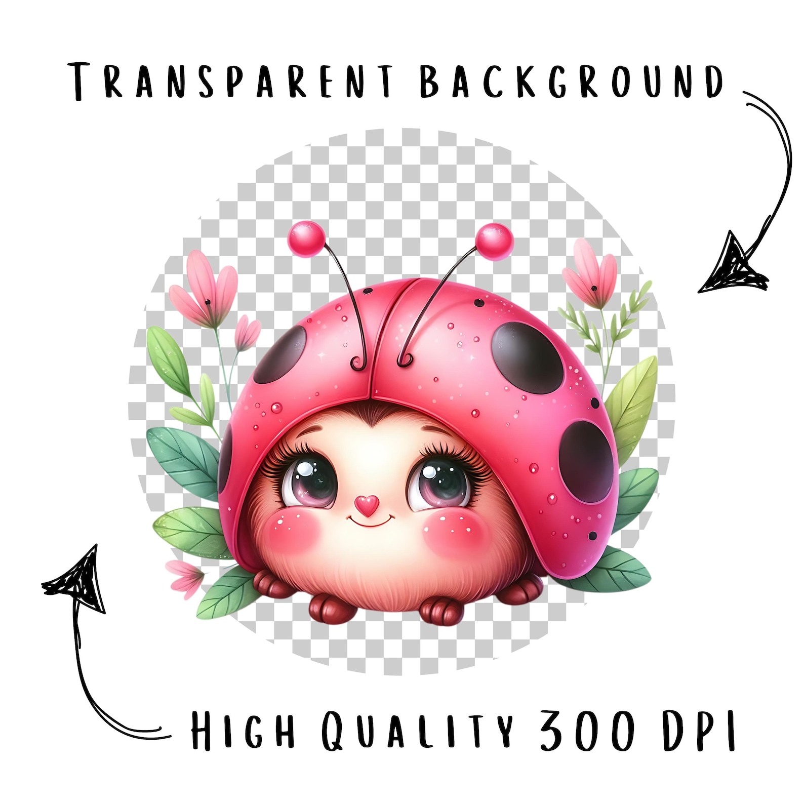 Pink Ladybug Clipart Bundle 15 PNG High Quality Watercolor Little ...