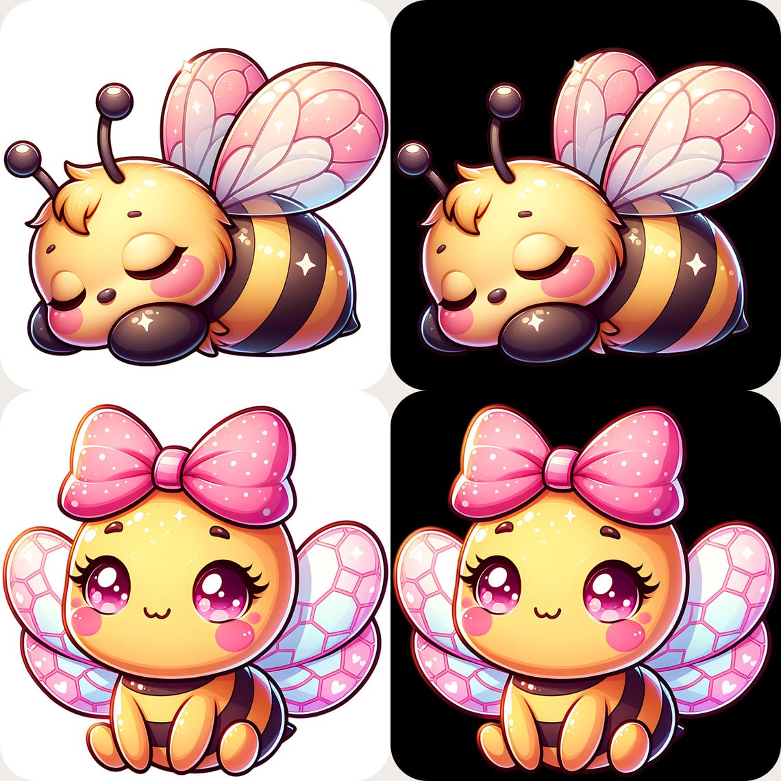 Pink Baby Bee Clipart Bundle 15 PNG High Quality Cartoon Soft Pink ...