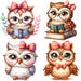 Smart Girly Owl Clipart Bundle 15 PNG High Quality Cartoon Watercolor ...
