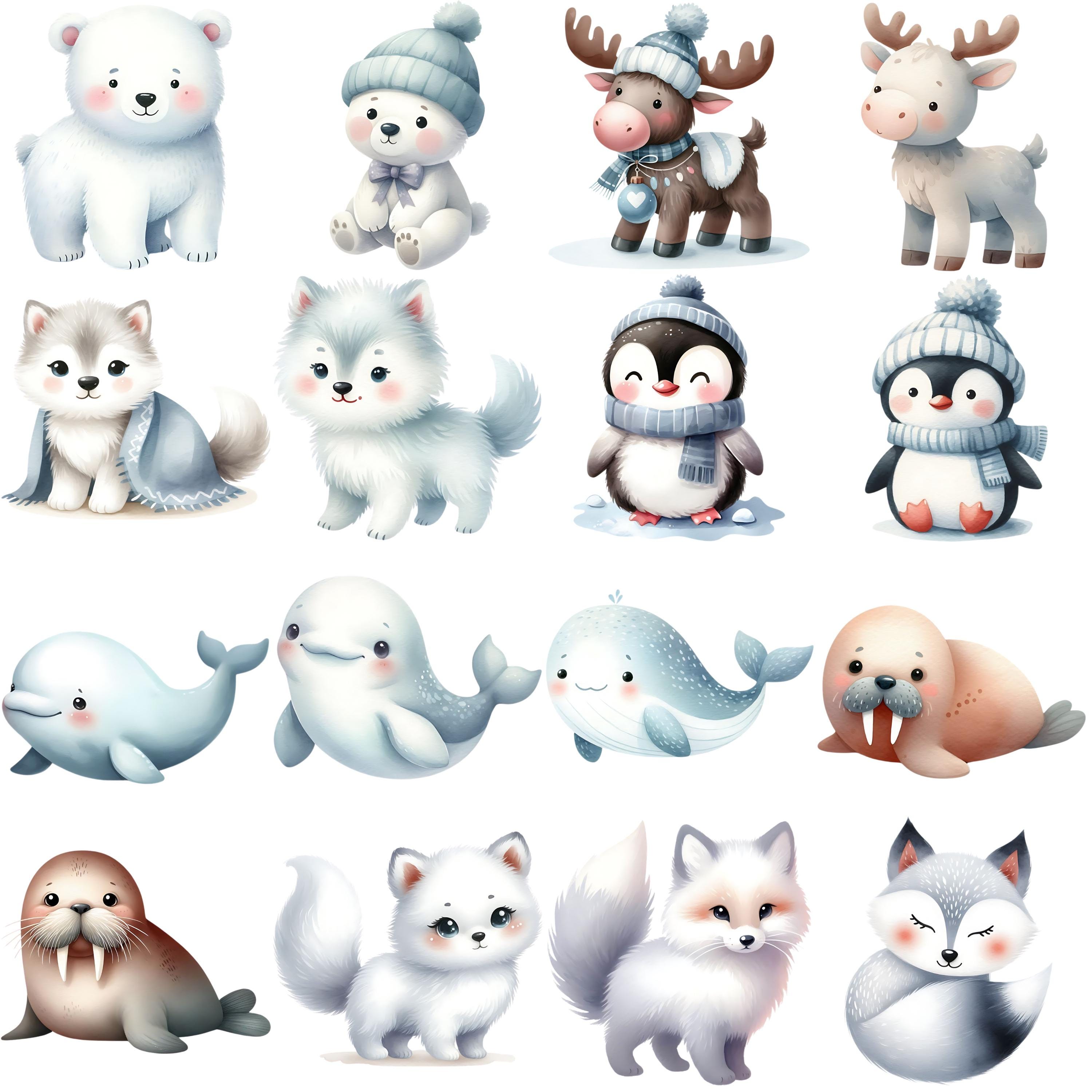 Cute Arctic Animals Clipart Bundle 20 PNG Watercolor Baby Winter ...