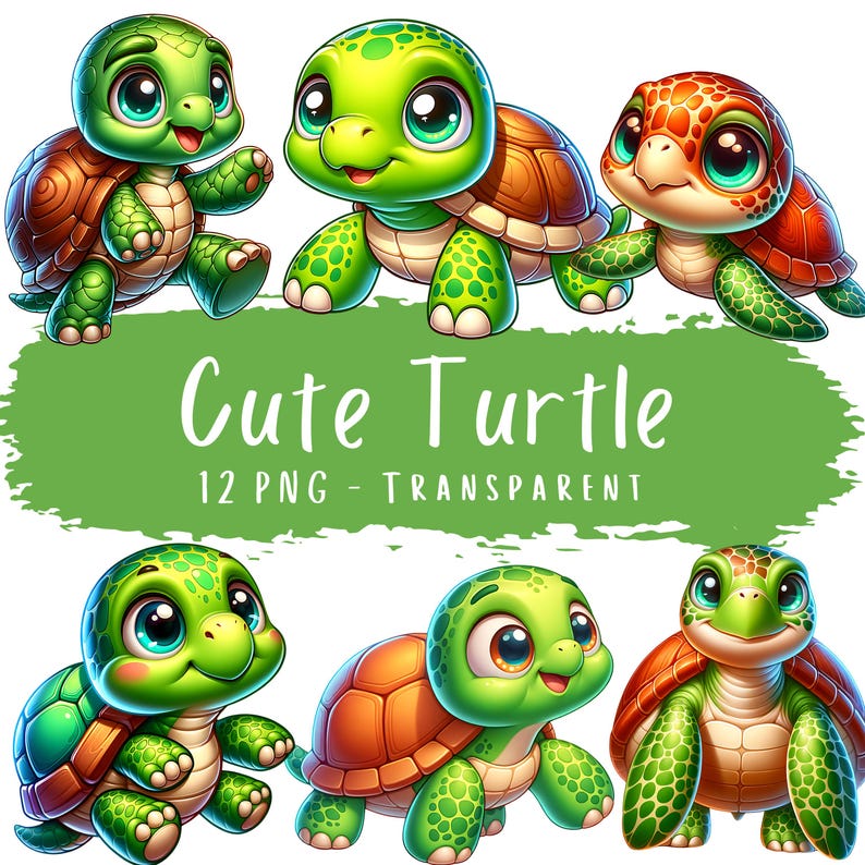 Cute Turtle Clipart Bundle 12 PNG Turtle Digital Clip Art Reptile Png ...