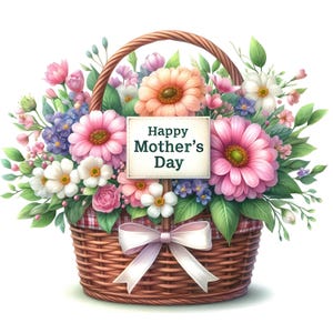 18 JPG Mother's Day Flower Basket Clipart Bundle Digital Download ...