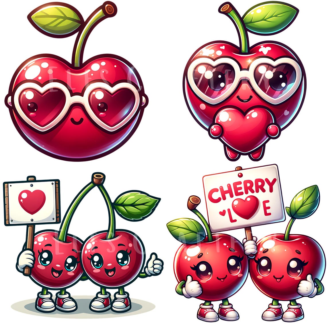 Cherry Love Clipart Bundle 15 PNG Cute Cherry Character Fruit Couple ...