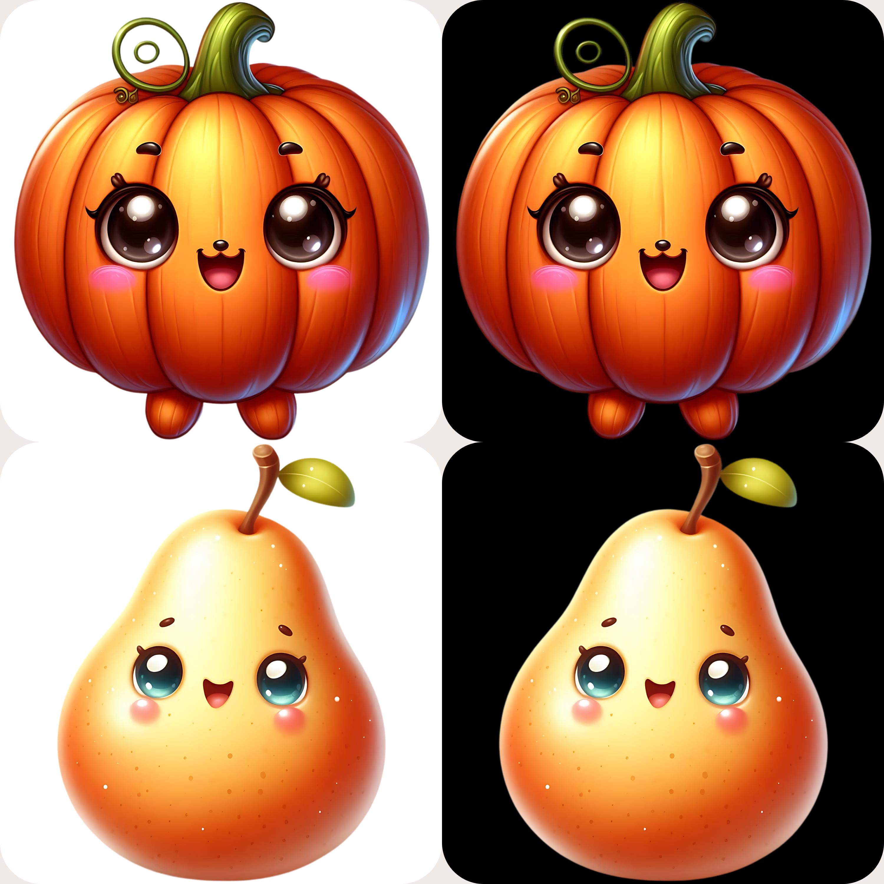 Cute Fruits Clipart Bundle 24 PNG Cartoon Fruit Faces Happy Printable ...