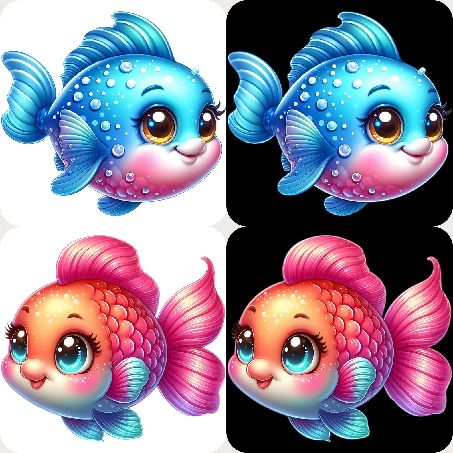 Little Fishies Clipart Bundle 20 PNG High Quality Cartoon Style Cute ...