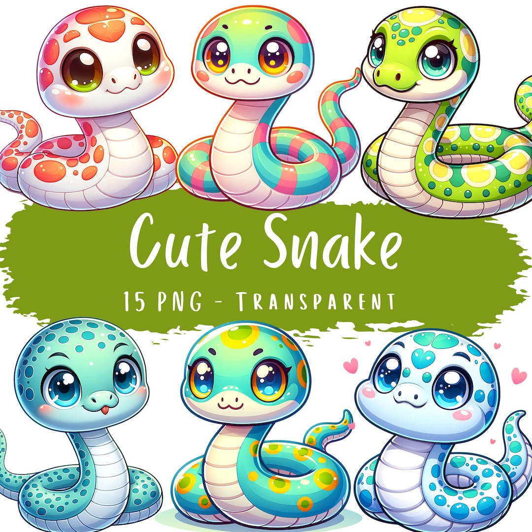 Cute Snake Clipart Bundle 15 High Quality PNG Files Cute Reptile Clip ...
