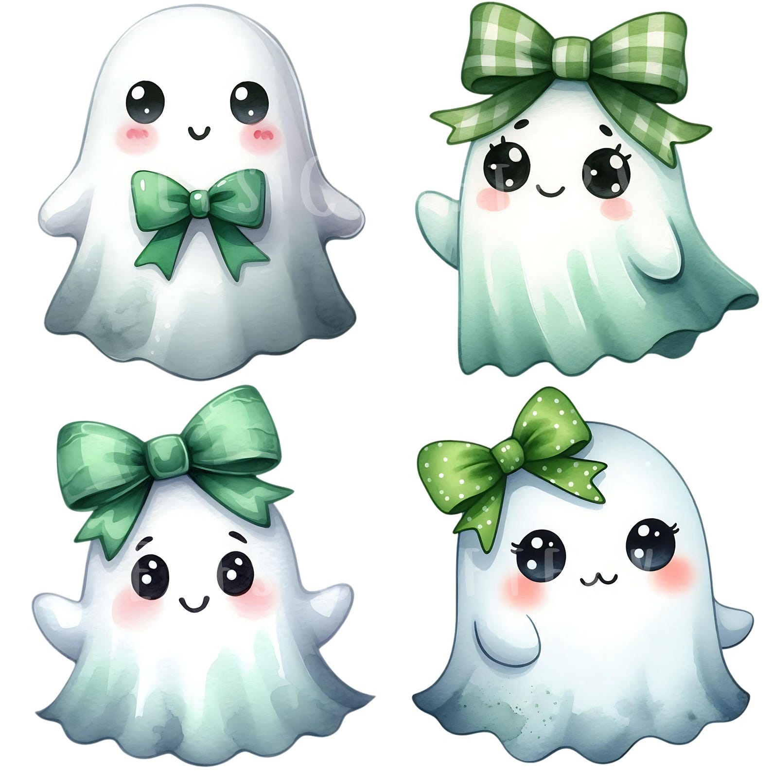 Little Green Ghost Clipart Bundle 15 PNG Watercolor Digital Download ...
