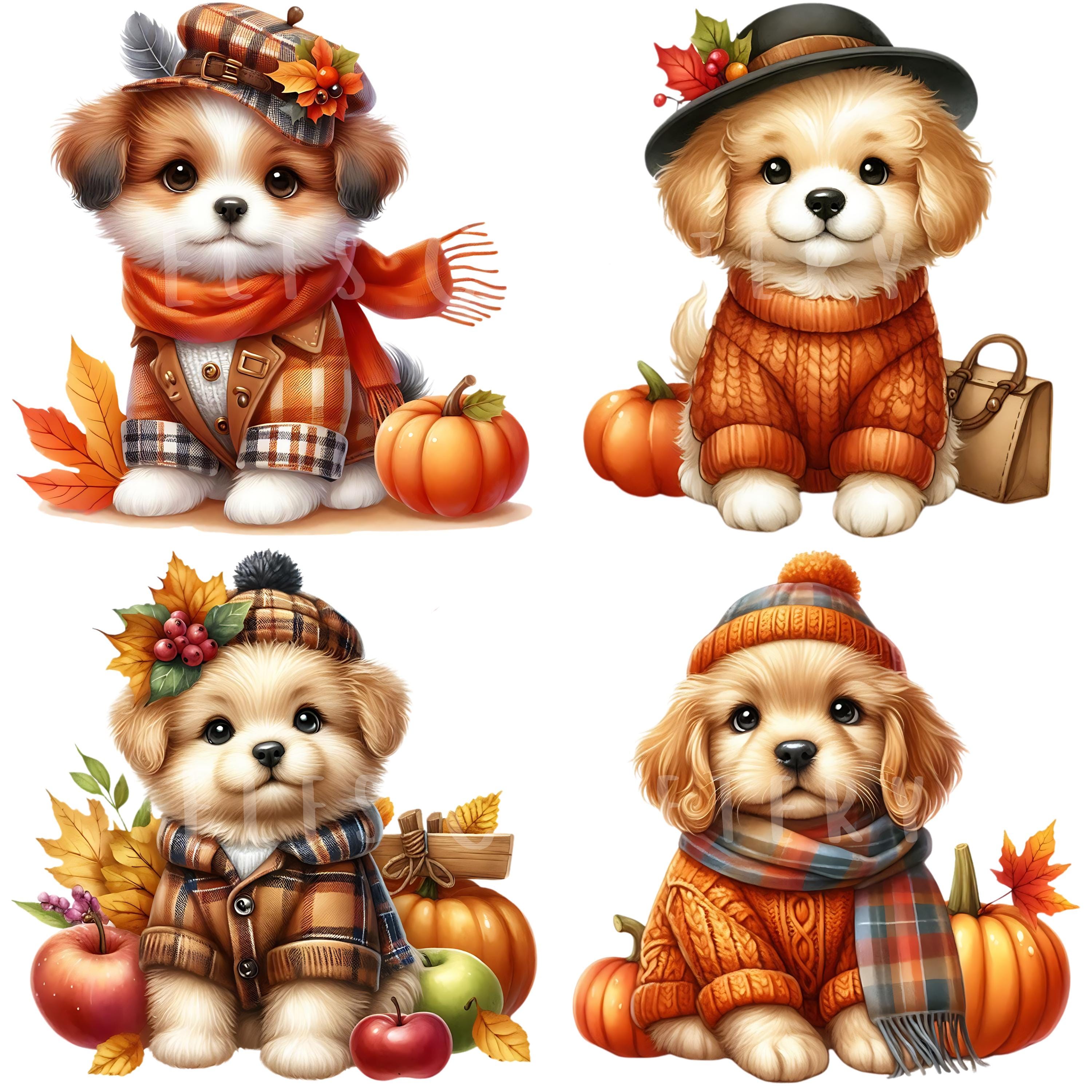 Autumn Puppies Clipart Bundle 15 PNG High Quality Watercolor Fall ...