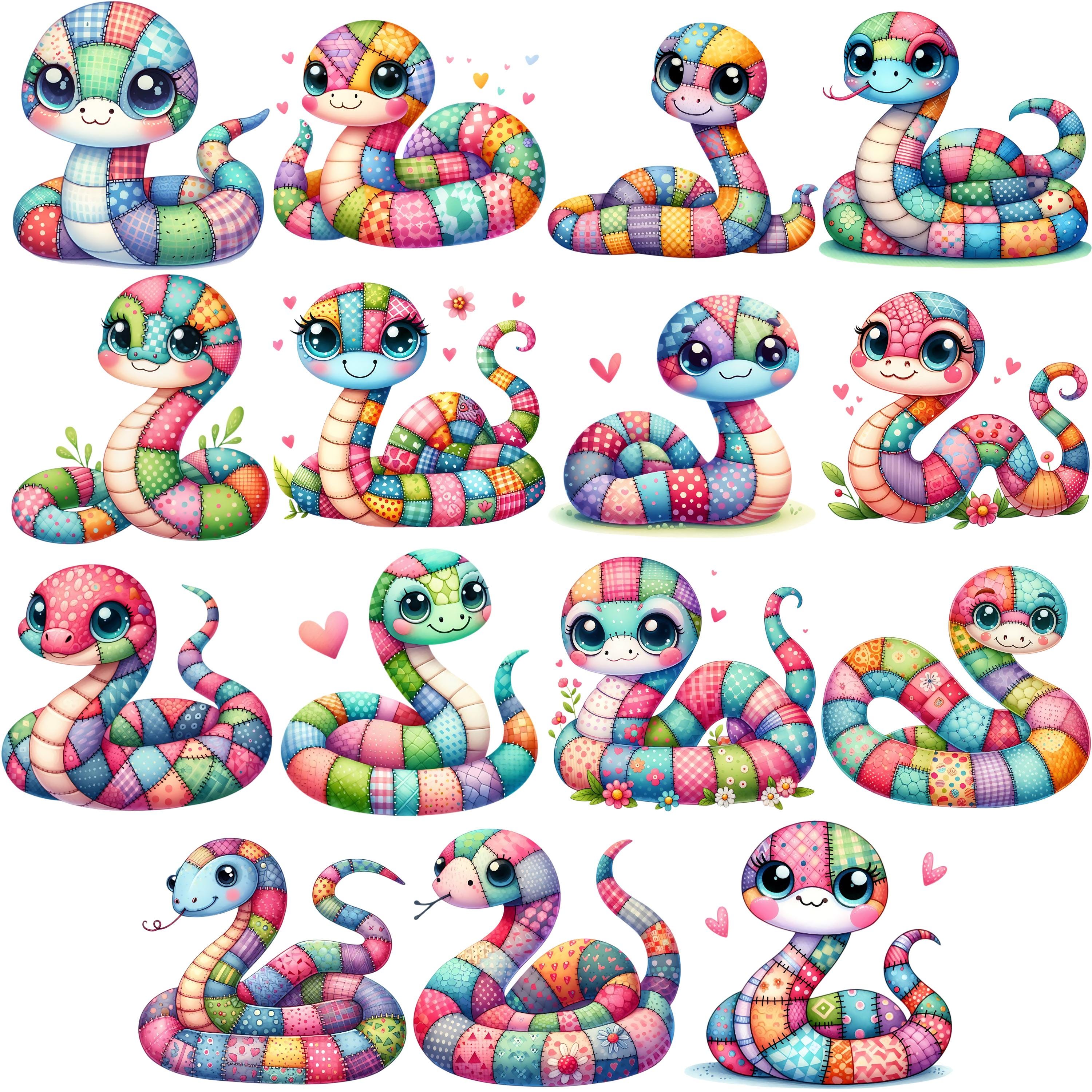 Patchwork Snake Clipart Bundle 15 PNG High Quality Cute Watercolor ...