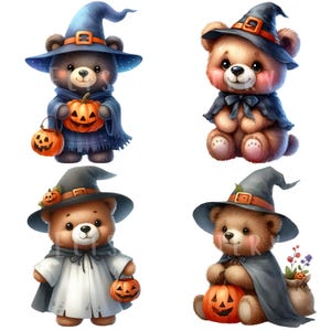 Halloween Bear Clipart Bundle 15 PNG High Quality Watercolor Spooky ...