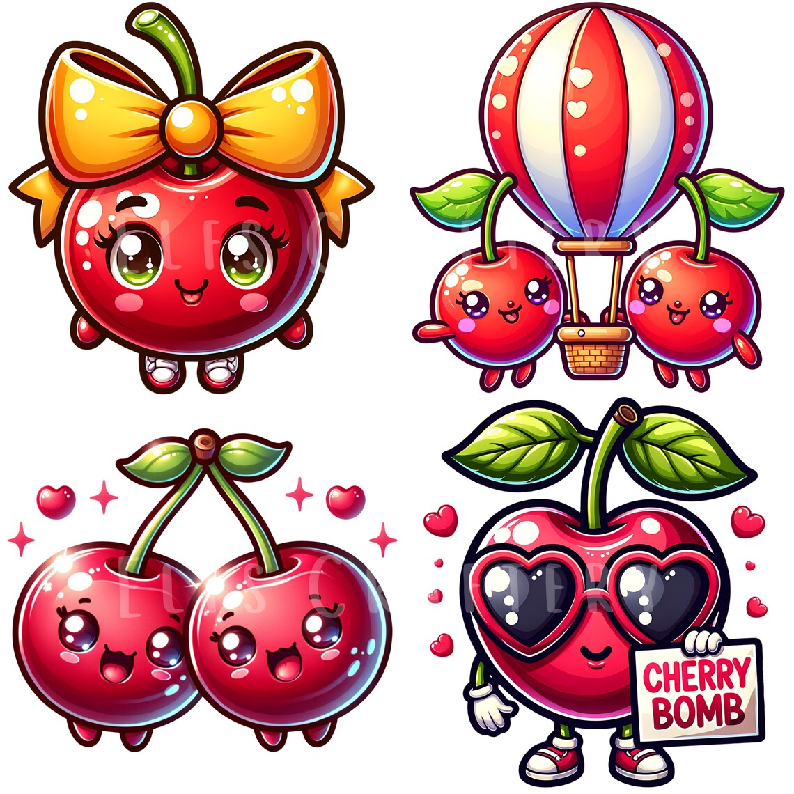 Cherry Love Clipart Bundle 15 PNG Cute Cherry Character Fruit Couple ...