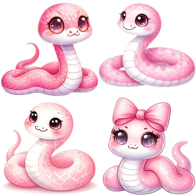 Pink Snake Clipart Bundle 15 PNG High Quality Cute Watercolor Snake ...