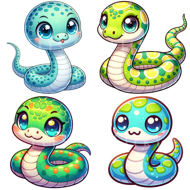 Cute Snake Clipart Bundle 15 High Quality PNG Files Cute Reptile Clip ...