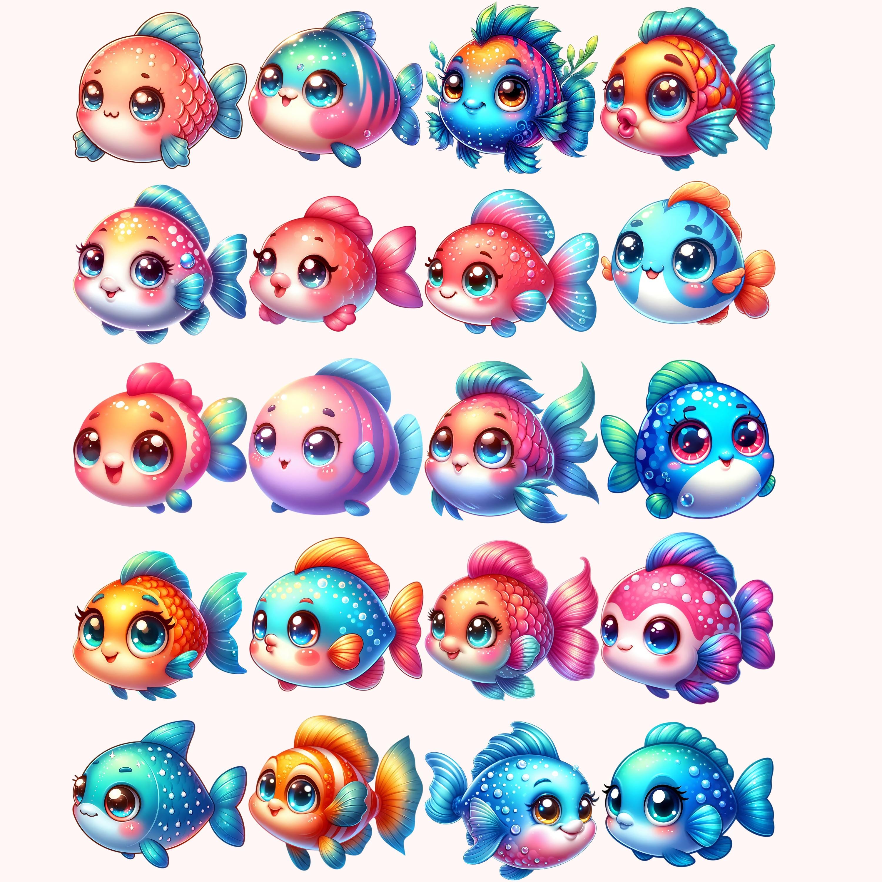 Little Fishies Clipart Bundle 20 PNG High Quality Cartoon Style Cute ...