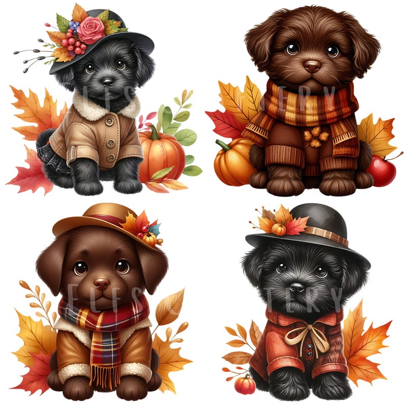Autumn Puppies Clipart Bundle 15 PNG High Quality Watercolor Fall ...