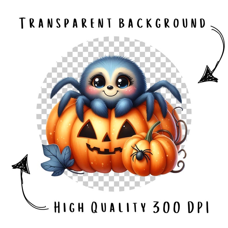 Halloween Spider Clipart Bundle 15 PNG Watercolor Cute Spider Digital ...